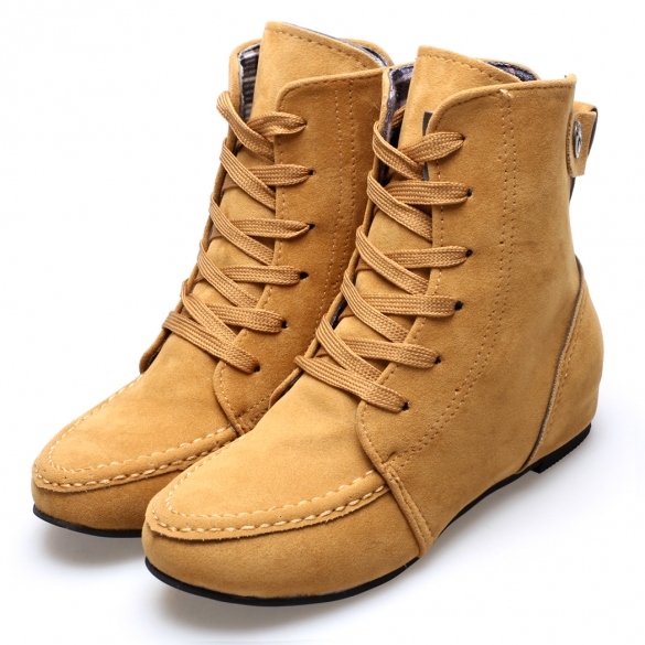 Fashion Women Round Toe Martin Boots Lace-up Invisible Heel Ankle Boots ...