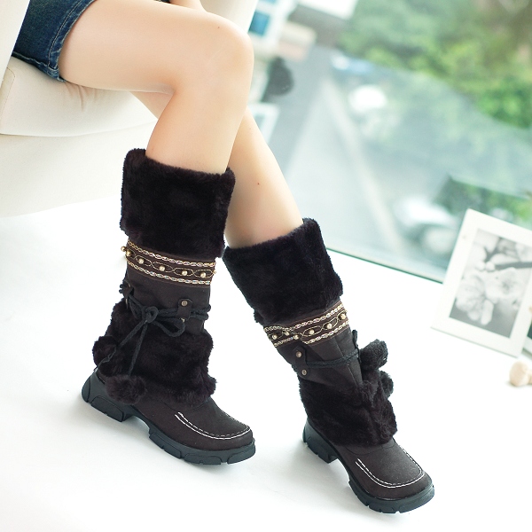 Fashion Warm Fur Tassel Snow Combat Boots on Luulla