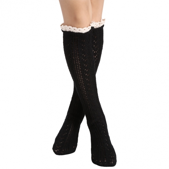 Avidlove Button Boot Socks With Lace Trim Long Wool Knitted Socks Leg ...