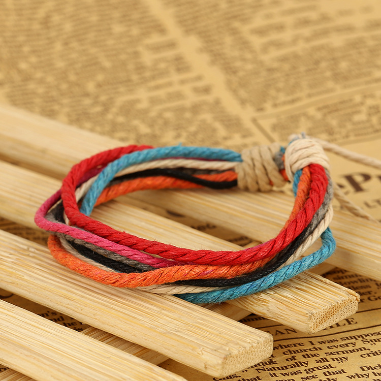 Hemp Wax String Woven Colorful Bracelet on Luulla