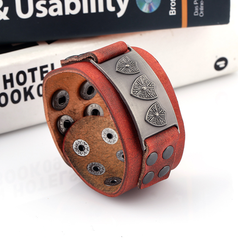Retro Punk Shield Alloy Leather Bracelet on Luulla