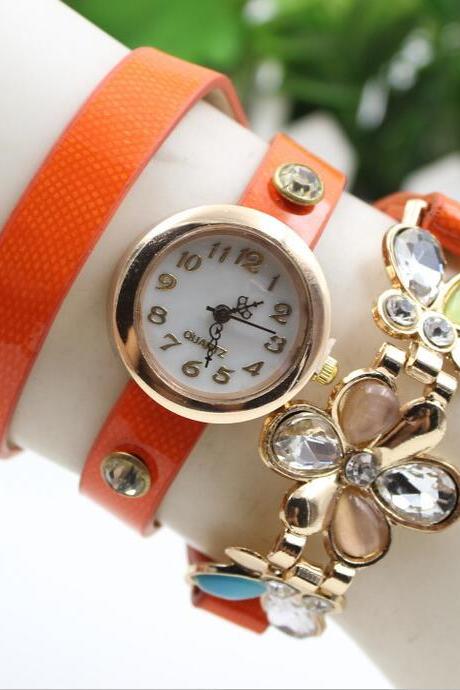 Flower Leather Wrist Watches, Woman Man Lady Unisex Watch, Genuine ...