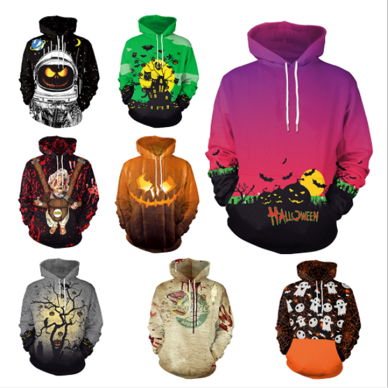Print Drawstring Women Halloween Digital Hoodie on Luulla