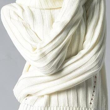 Pure Color High Collar Knitting Sweater on Luulla