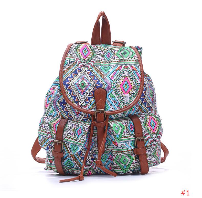Snap-cover Pattern Canvas Women Backpack on Luulla