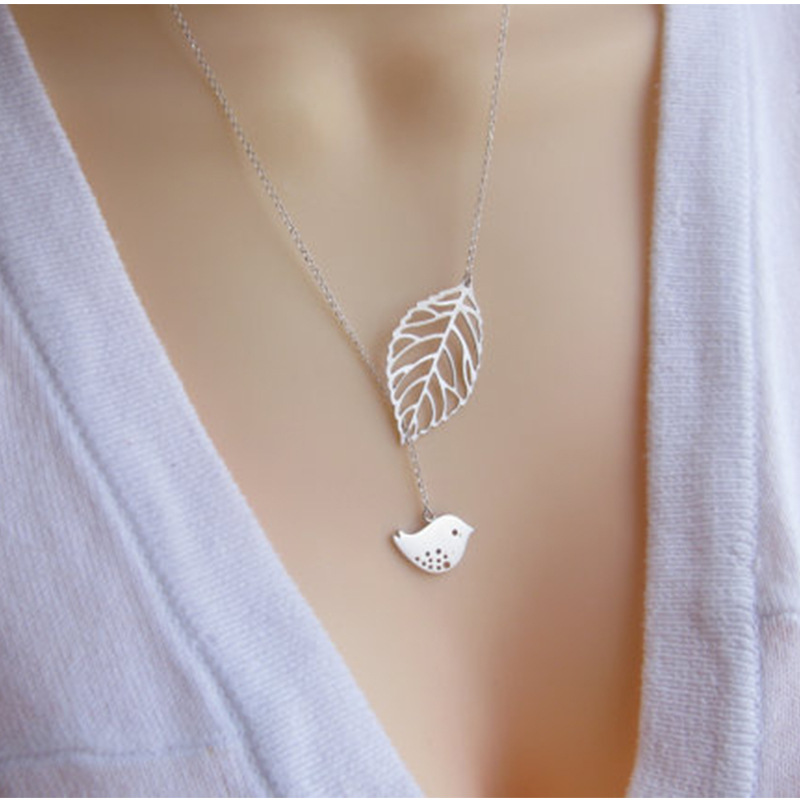 Rural Clear Style Leaf Bird Clavicle Necklace on Luulla