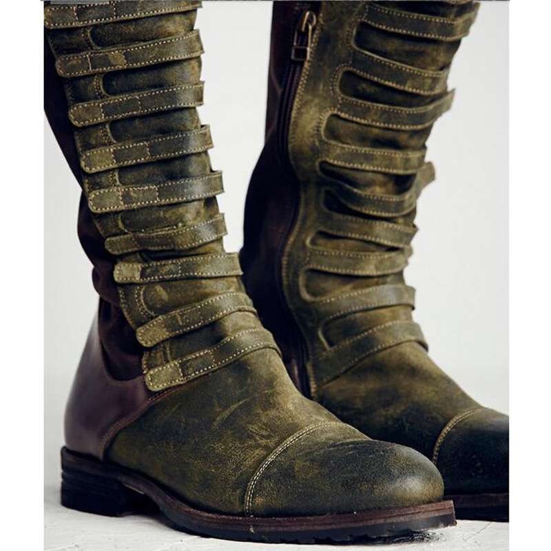 Patchwork Loose Boot Round Toe Flat Over The Knee Boots on Luulla