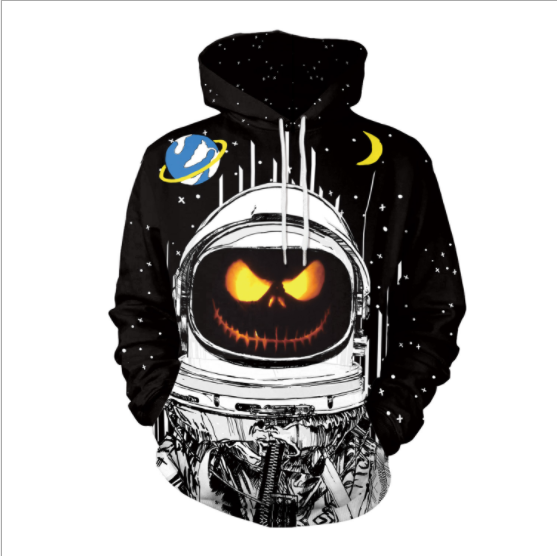 Print Drawstring Women Halloween Digital Hoodie on Luulla