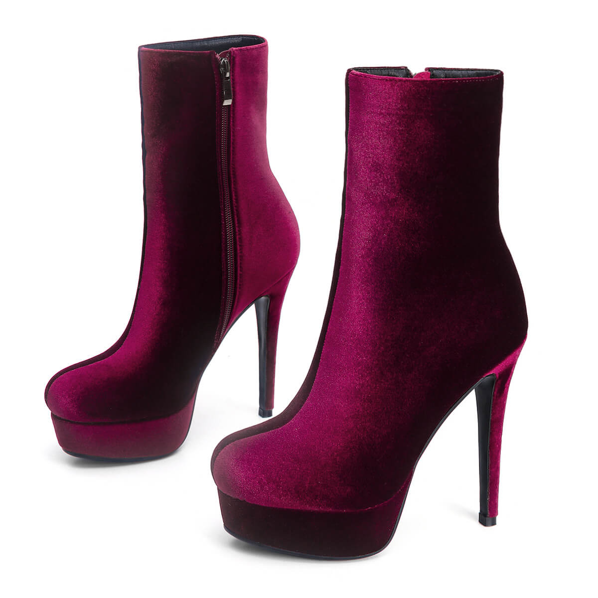 Wine Red Suede Platform High Heel Ankle Boots on Luulla