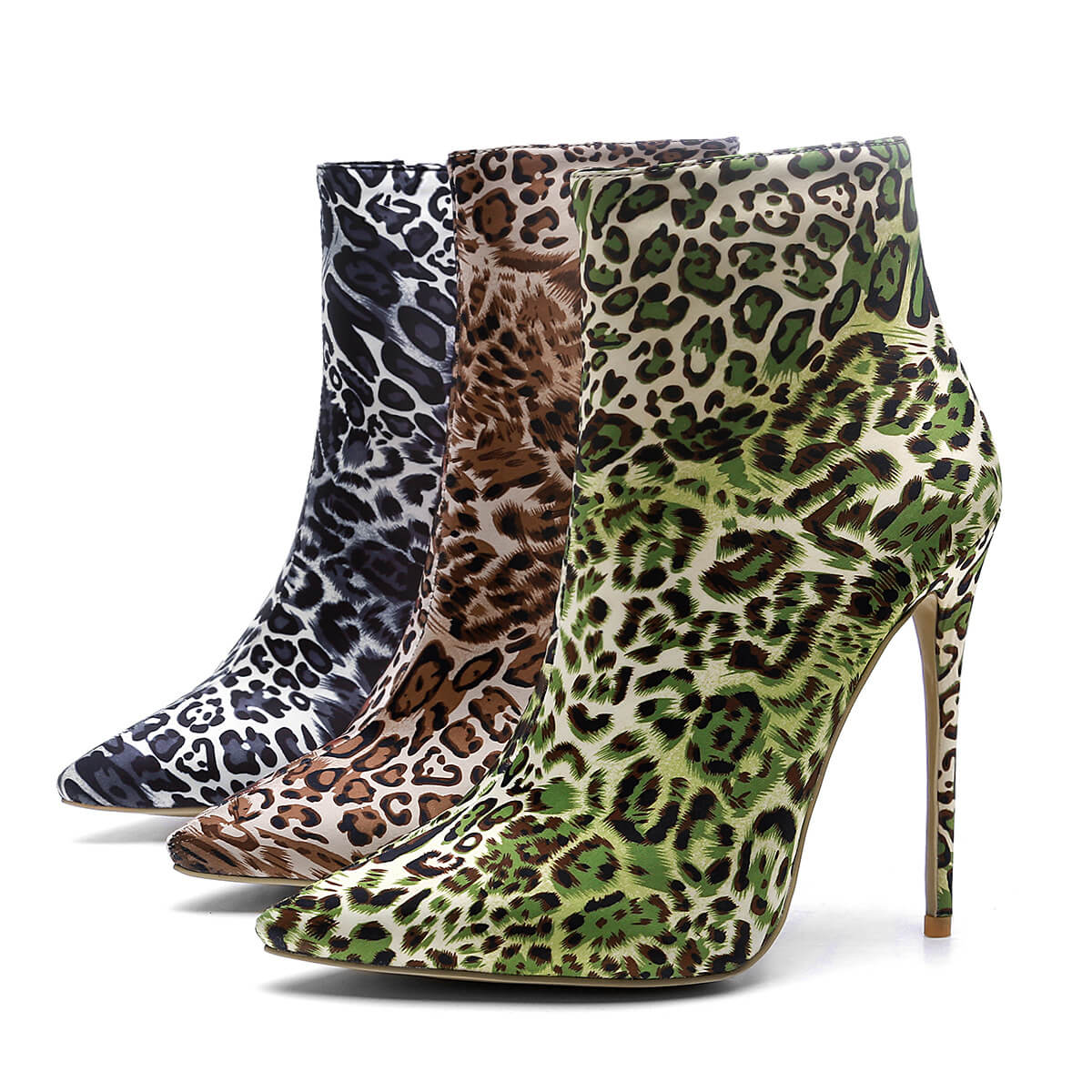 Leopard Zipper Pointed Toe High Heel Calf Boots on Luulla