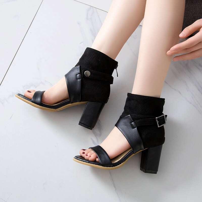 Fashion Open Toe Pu Buckle Chunky Heel Sandals on Luulla