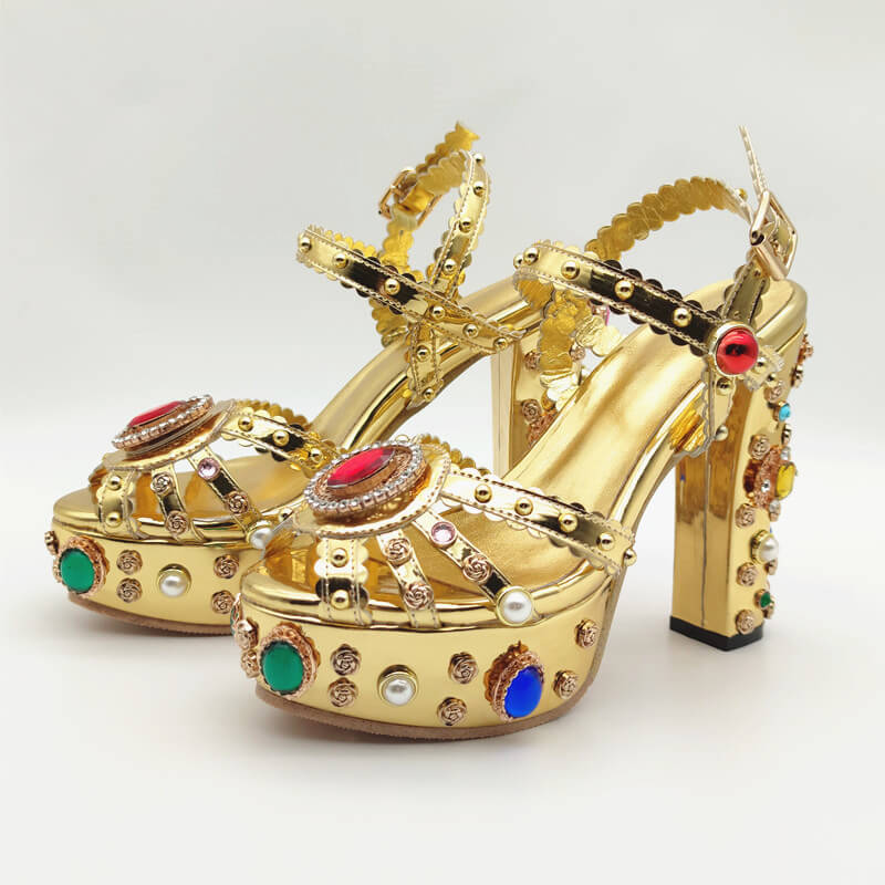 Fashion Gold Peep Toe Platform Rhinestone Sandals on Luulla