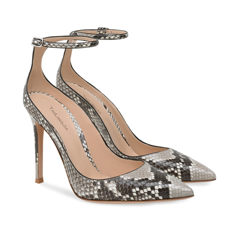 Sexy Snakeskin Pu Point Toe Buckle High Heels on Luulla