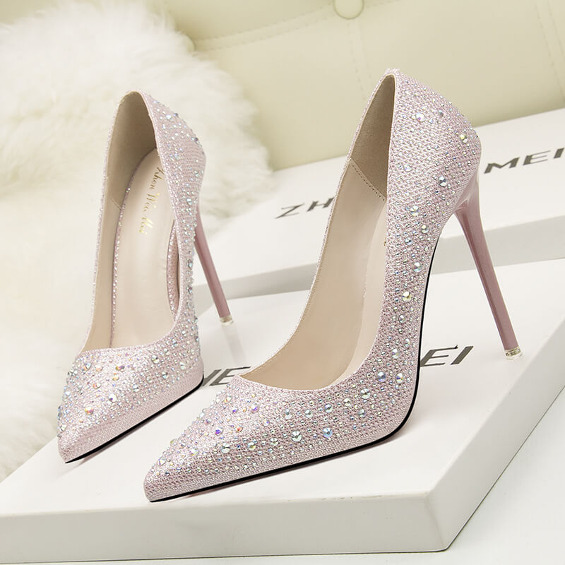 Pink Party Pu Rhinestone Point Toe Slip On Pumps on Luulla
