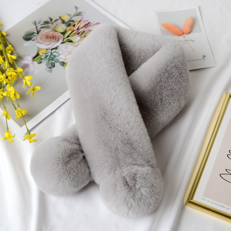 Imitation Rex Rabbit Hair Double Ball Scarf Women's Winter Warm ...