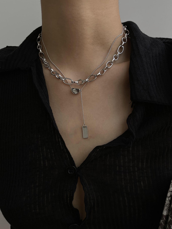 Original Cool Multi-layered Chains Geometric Necklace on Luulla