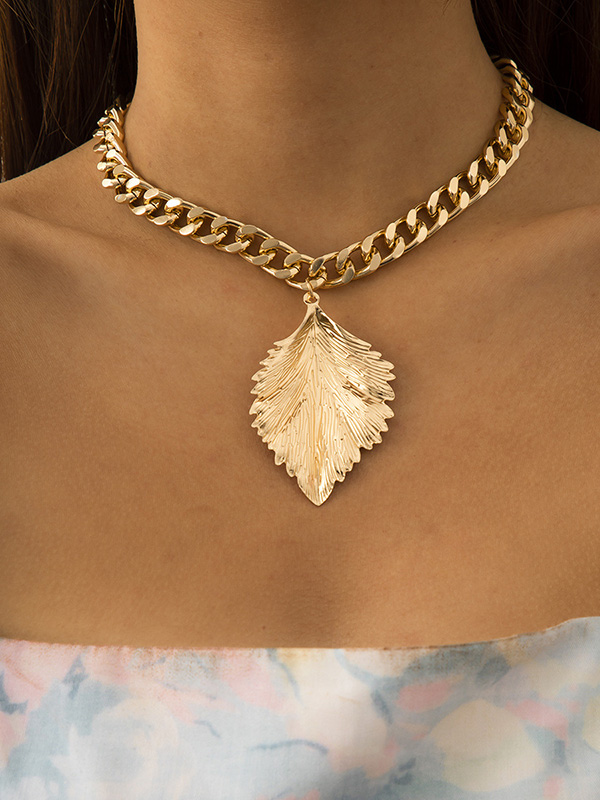 Original Cool Metal Leaf Chain Necklace on Luulla