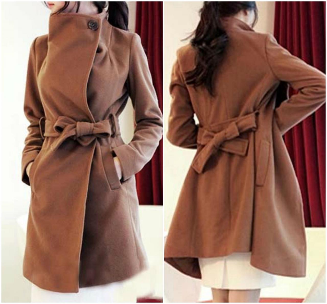 Chic Turn Down Collar Light Tan Winter Long Trench Coat With Belt on Luulla