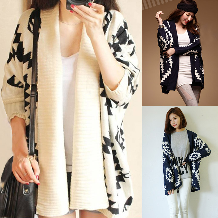 Geometric Pattern Open Loose Cape Cardigan on Luulla