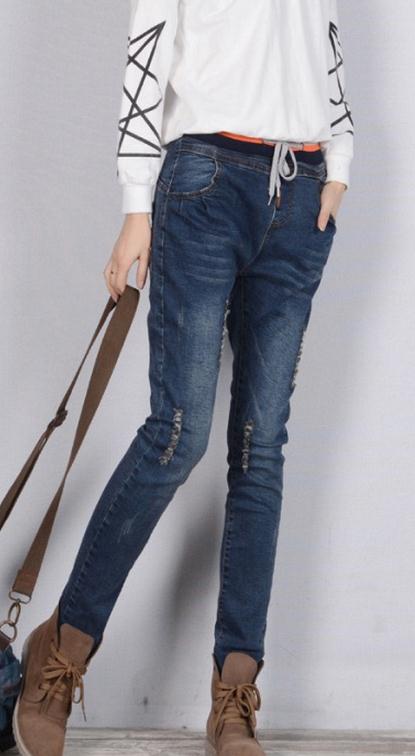 Plus Size Elastic Slim High Waist Straight Jeans on Luulla