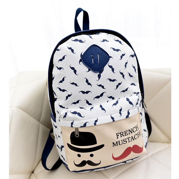 Mustache Print Fashion Backpack School Bag on Luulla