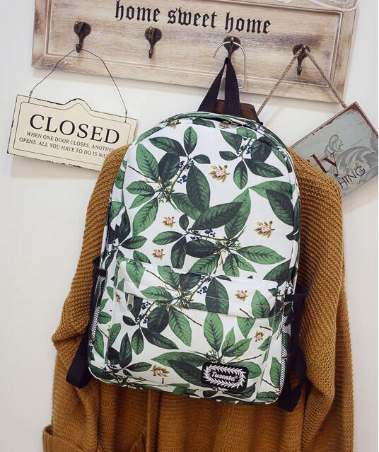 Green Leaves Print Backpack on Luulla
