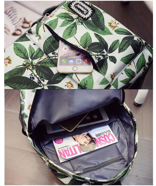 Green Leaves Print Backpack on Luulla