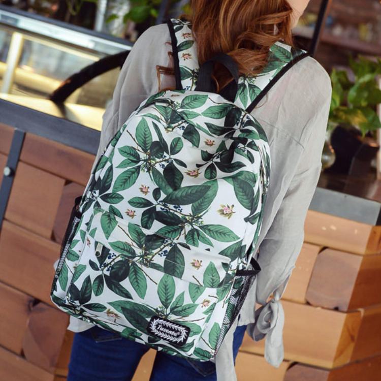 Green Leaves Print Backpack on Luulla