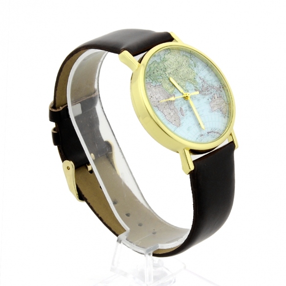 Leather Watches With World Map Watch Dial Unisex on Luulla