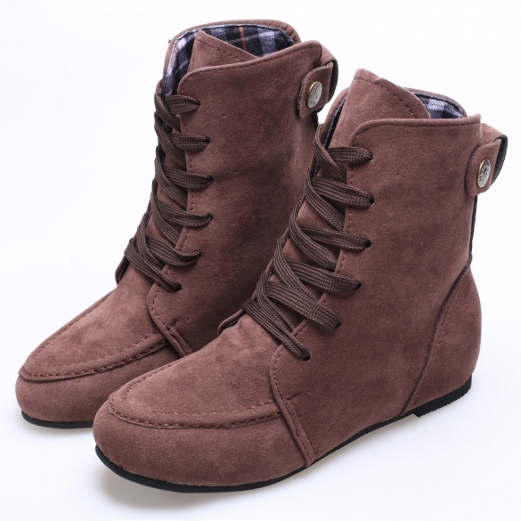 Fashion Women Round Toe Martin Boots Lace-up Invisible Heel Ankle Boots ...