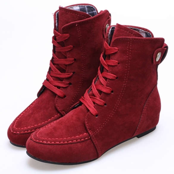 Fashion Women Round Toe Martin Boots Lace-up Invisible Heel Ankle Boots ...