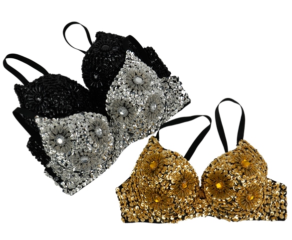 Sexy Women's Beaded Sequins Embellished Chrysanthemum Skeleton Bra B/ C ...