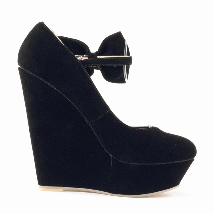 Thick Bottom Suede Club Bowknot Wedges Heels Shoes on Luulla