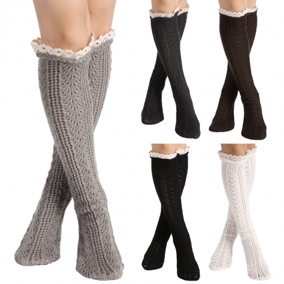 Avidlove Button Boot Socks With Lace Trim Long Wool Knitted Socks Leg ...