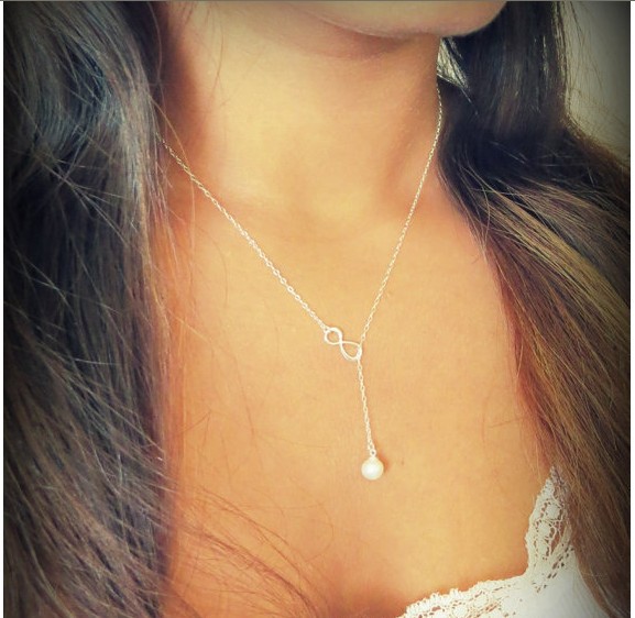 Lucky Number 8 Pearl Drops Necklace on Luulla
