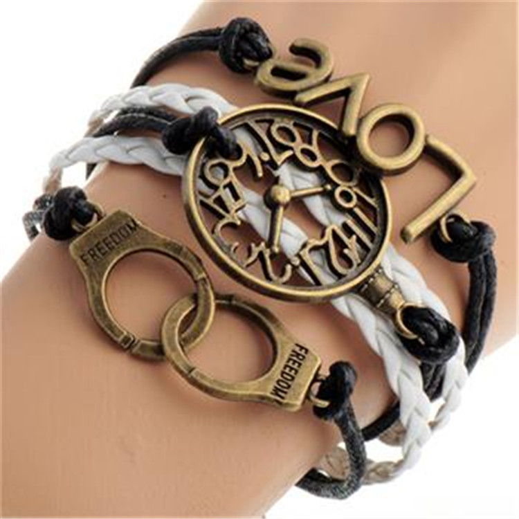 Fashion Clock Love Handcuffs Multielement Bracelet on Luulla