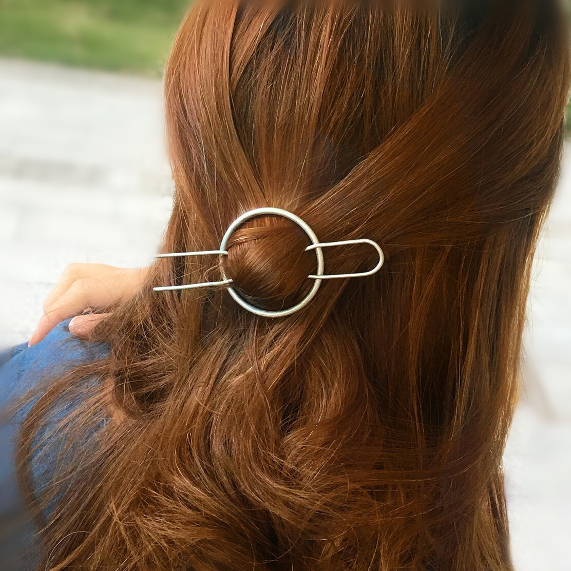 Geometric Copper Circle Half Holding Hairpin on Luulla