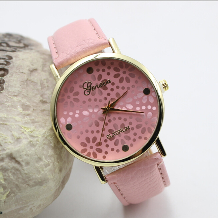 Fashion Flower Print Bright Leather Watch on Luulla