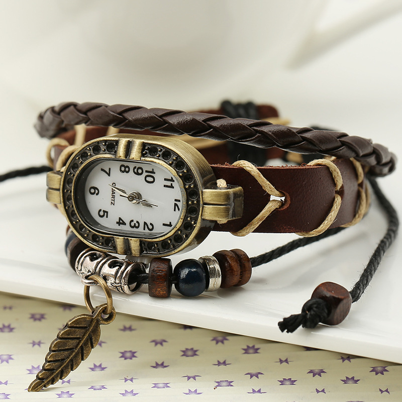 Retro Braided Leather Bracelet Watch on Luulla