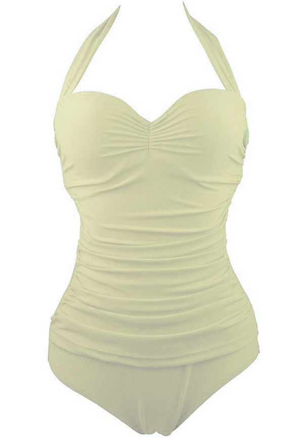 Halter Wrinkled Padded One Piece Swimwear on Luulla